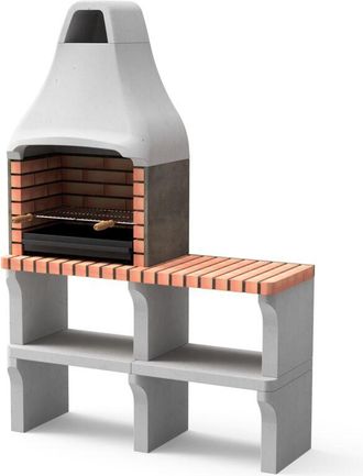 Movelar Movelar - Barbecue pr&eacute;fabriqu&eacute; &agrave; bois et charbon en b&eacute;ton r&eacute;fractaire mod&egrave;le New Iberia Plus xl avec mini support lat&eacute;ral (Gris, Orange - 128 x 47 x