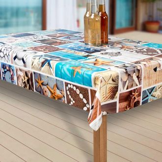 Laro Wachstuch-Tischdecke Abwaschbar Garten-Tischdecke Wachstischdecke PVC Plastik-Tischdecken Eckig Meterware Wasserabweisend Abwischbar AS, Muster:Strand