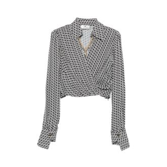 Elisabetta Franchi Kettenmuster Wickelhemd Lange &Auml;rmel - - Blouses & Shirts - Damen - Schwarzk - M
