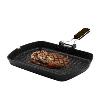 Zanetti Po&ecirc;le grill 26 x 36 cm, plaque grill en aluminium moul&eacute; sous pression &agrave; haute &eacute;paisseur, plaque gril adapt&eacute;e aux plans &agrave; induction, poign&eacute;e pliable