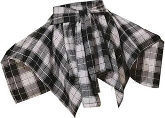 Generic Mini jupe tartan pliss&eacute;e sur le devant irr&eacute;guli&egrave;re - Taille &eacute;lastique pliss&eacute;e &agrave; carreaux - Jupe courte confortable et d&eacute;contract&eacute;e pour femme - Robe d