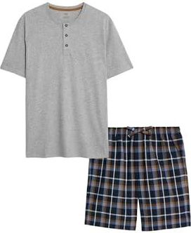 Marks and Spencer Ensemble Pyjama Henley Pur Coton &agrave; Carreaux M&eacute;lange De Gris M