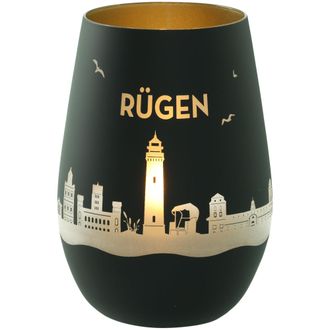 Goodtimes Windlicht R&uuml;gen Skyline (Schwarz & Gold)
