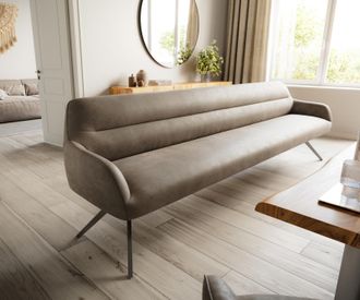 DELIFE Esszimmerbank Taya-Flex 300 cm Mikrofaser Taupe Vintage Kreuzgestell kantig Graphit Taschenfederkern, B&auml;nke