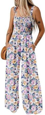 Dokotoo Combinaison dÉté sans Manche pour Femme Pantalon Salopette Motif Floral avec Poches Combishort Chic et Élégant, violet, 2XL