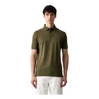 Emporio Armani Homme, Tops, Vert, Taille: 2XL Polo Piqu&eacute; avec D&eacute;tail de Rayure sur le Col