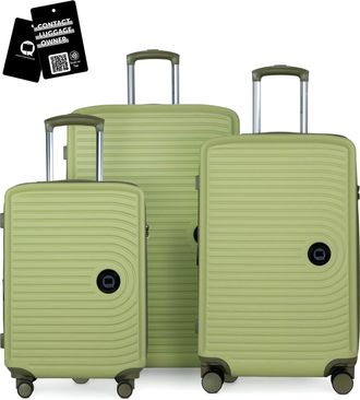 HAUPTSTADTKOFFER Mitte - 3er Kofferset + Digitaler Luggage Tag - Reisetrolleys 55/68 / 77 cm + Kofferanhänger mit QR-Code, 4 Doppel-Rollen, Hartschale ABS, XL-Volumene