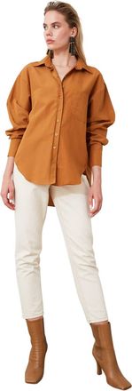 Trendyol Trendyol Womens Hemdblusenkragen Unifarben Relaxed Hemd T-Shirt, Camel, 38