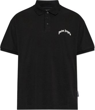 Palm Angels Homme, Tops, Noir, Taille: S Polo Logo Courb&eacute;