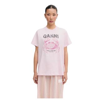 Ganni T-Shirt mit Krabben-Print - - Tops - Damen - Rosa - XS