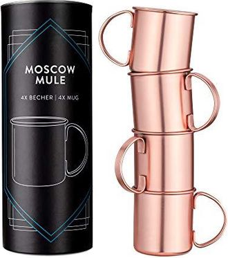Navaris Mug Moscow Mule - 4X Verre &agrave; Cocktail 475ml en Acier Inoxydable et cuivre pour Moscow Mule Alcool Boisson fra&icirc;che - Rose dor&eacute;