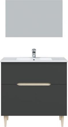PEGANE Meuble sous Vasque en Panneaux de Particules mélaminés Coloris Noir avec Miroir - Longueur 80 x Profondeur 45 x Hauteur 80 cm