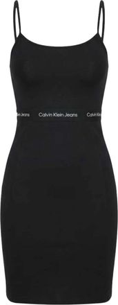 Calvin Klein Jeans Femme, Robes, Noir, Taille: 38 FR Robe &agrave; fines bretelles avec &eacute;lastique logo