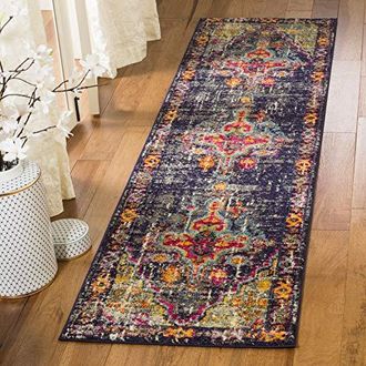 Safavieh Boho Teppich für Wohnzimmer, Esszimmer, Schlafzimmer - Monaco Collection, Kurzer Flor, Grau und Fuchsia, 66 X 244 cm