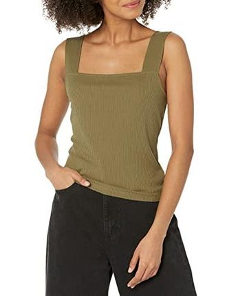 The Drop Jody Débardeur Court et Cintré en Maille Côtelée À Encolure Carrée Camisoles, Capers Olive, XS