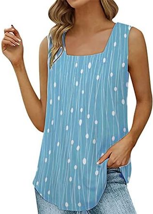 Generic Débardeur pour femme 2024 à pois sans manches à col carré pour femme, bleu, XXXL