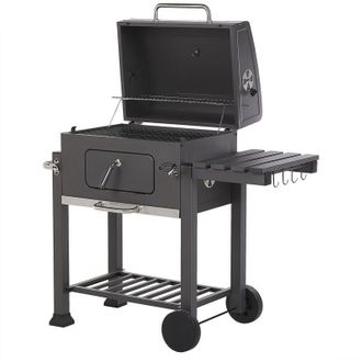 Beliani Beliani - Gril &agrave; charbon de bois mobile avec couvercle et thermom&egrave;tre - Grille principale large - Roulettes pour d&eacute;placement facile - Acier gris