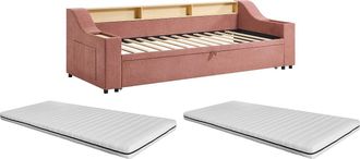Vente-Unique Ausziehbett - 2 x 80 x 200 cm - mit Stauraum & USB-Anschluss - Stoff - Rosa - ORAVAYA