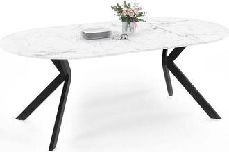 IDMarket Idmarket - Table extensible ronde ALIX 4-10 personnes - Pied araign&eacute;e noir - Plateau effet marbre blanc - Longueur 110-200 cm