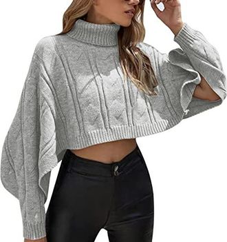 Generic Pull Doux Femme - Pull À Col Roulé À Manches Longues Pour Femmes - Gris - Unisexe - Tricot Simple De Couleur Unie - Manteaux De Fourrure Pour Femmes -