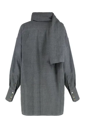 Darkpark Womens Shirt With Removable Wool Scarf Grey