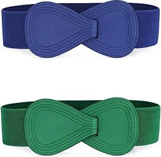 Allegra K Ceinture élastique pour femmes Interlock Ceintures à boucle en similicuir en forme de 8 pour dame Vert bleu 68.6cm/27