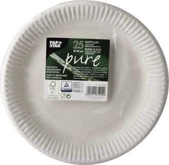 Papstar Papstar Pappteller / Einwegteller weiß, rund, (25 Stück), aus 100% Frischfaser-Karton, Durchmesser 23 cm, lebensmittelecht, kompostierbar, für Feste/G