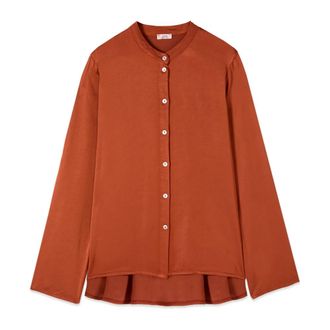 Oltre Viskose Satin Bluse - - Blouses & Shirts - Damen - Orange - XS