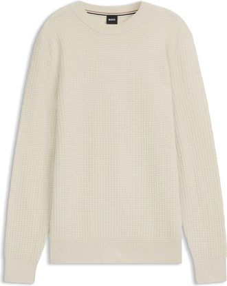 BOSS Herren H-Imberto Pullover aus Baumwolle mit Strickstruktur Wei&szlig; M