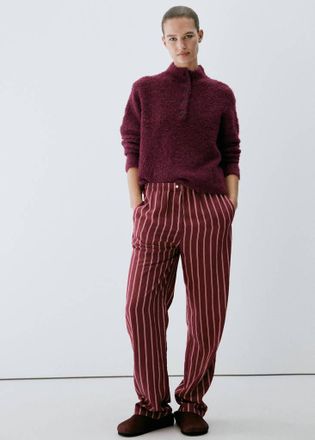 Mango Pull-over tissu boucl&eacute; laine bordeaux - Femme - S - MANGO