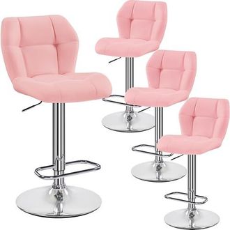 Yaheetech Barhocker 4er Set H&ouml;henverstellbar 360&deg;Drehbar Barst&uuml;hle K&uuml;chenst&uuml;hle mit R&uuml;ckenlehne und Fu&szlig;st&uuml;tze, Barstuhl PU-Kunstleder Sitzh&ouml;he 62,5 cm - 84,5 cm