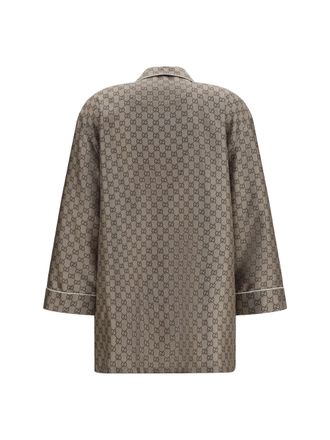 Gucci Womens Printed Silk Twill Shirt Beige-Ebony-Mc Beige/ebony/mc
