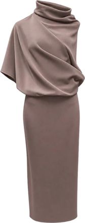 Meimeij Robe Longue Asym&eacute;trique Drap&eacute;e - Femme - Robes - Brun - Taille: 38 FR