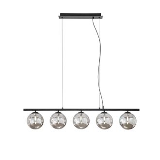 Luce-Ambiente-Design Linear Suspension Honey in Black Metal With Five Smoked Diffusers