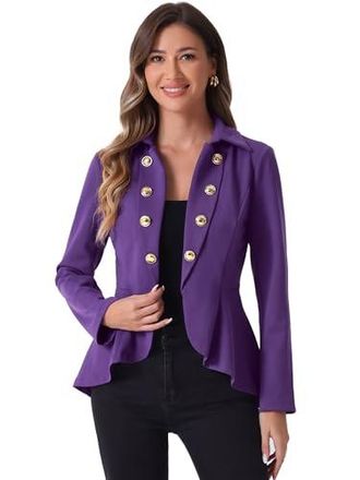 Allegra K Veste gothique d&eacute;contract&eacute;e pour femme &agrave; col rabattu et &agrave; double boutonnage ouvert sur le devant Violet fonc&eacute; S