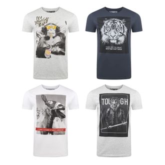 Riverso Herren T-Shirt RIVFritz 4er Pack Fotodruck Rundhals Kurzarm Shirt Regular Baumwolle Tierdruck Blau Wei&szlig; Grau Gr&uuml;n 3XL, Gr&ouml;&szlig;e:3XL, Farbe:Farbmix 6