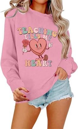 Generic Sweat-shirt de Saint-Valentin pour femmes enseignants pull &agrave; manches longues haut &agrave; la mode tricot jersey doux mat&eacute;riau t-shirt &agrave; manches longues coup
