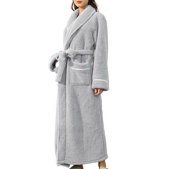 Generic Peignoir Femme Chaud Longue Manche Polaire Hiver Mode Maxi Ceinture Poches Décontracté