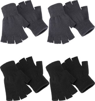 Satinior 4 Paar Winter Halbfinger Handschuhe Gestrickte Fingerlose Fäustlinge Warme Dehnbare Handschuhe für Damen und Herren, schwarz, grau, Medium