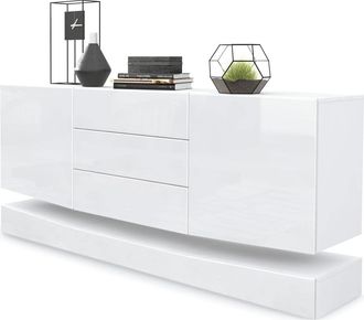 Vladon Sideboard City, Made in Germany, Weiß matt/Weiß Hochglanz - Moderne Kommode für Ihr Wohnbereich (178 x 72 x 38 cm)