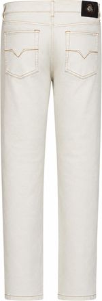 Versace Tapered Stretch Cotton Denim Jeans - Beige