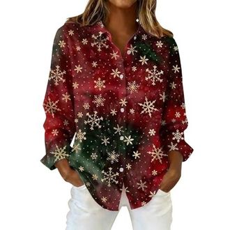 Generic Chemise d&eacute;contract&eacute;e pour femme - Couleur contrast&eacute;e - Automne et hiver - Imprim&eacute; &agrave; carreaux - Chemisier &agrave; carreaux pour femme, rouge past&egrave;que, XXL