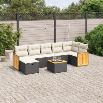 vidaXL 8-tlg. Garten-Sofagarnitur mit Kissen Schwarz Poly Rattan - Vidaxl