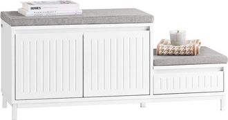 SoBuy Sobuy - FSR172-W Banc de Rangement &agrave; Chaussure, Meuble dentr&eacute;e, Meuble &agrave; Chaussures pour Enfants, Armoire &agrave; Chaussures avec 2 Coussins, 2Portes et 1