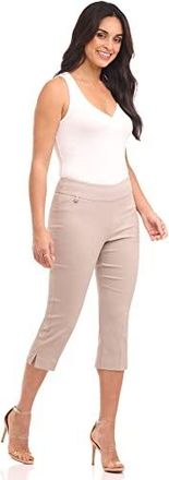 Rekucci Pantacourt Femme été, Capri Confort Coupe Droite avec Contrôle du Ventre et Poche Secrète (42, Kaki)