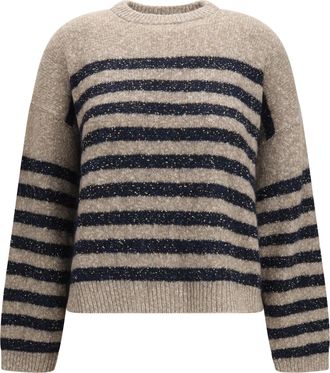 Brunello Cucinelli Cashmere and Merino Wool Striped Sweater - Brown