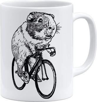 OM3 Meerschweinchen Fahrrad Radler Tasse - Keramik Becher - 11oz 325ml - Fun Bicycle Fahrradfahrer - Weiss