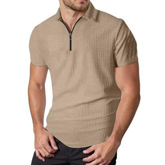 Generic Polo d&eacute;t&eacute; pour homme - Couleur unie - Fermeture &eacute;clair - Pour lext&eacute;rieur - D&eacute;contract&eacute; - Manches courtes, kaki, XXL