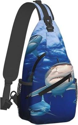 Generic L&eacute;ger Sacoche Tactique Requin de mer de loc&eacute;an bleu Sac De Poitrine Casual Crossbody Bag pour Camping Homme Femme