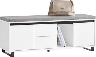 SoBuy Schuhbank mit Sitzfläche schuhschrank Schuhregal mit sitzbank Dielenbank Schuhtruhe Sitzkommode schmal MDF, 230kg Belastbarkeit Weiß BHT ca. 110x42x35